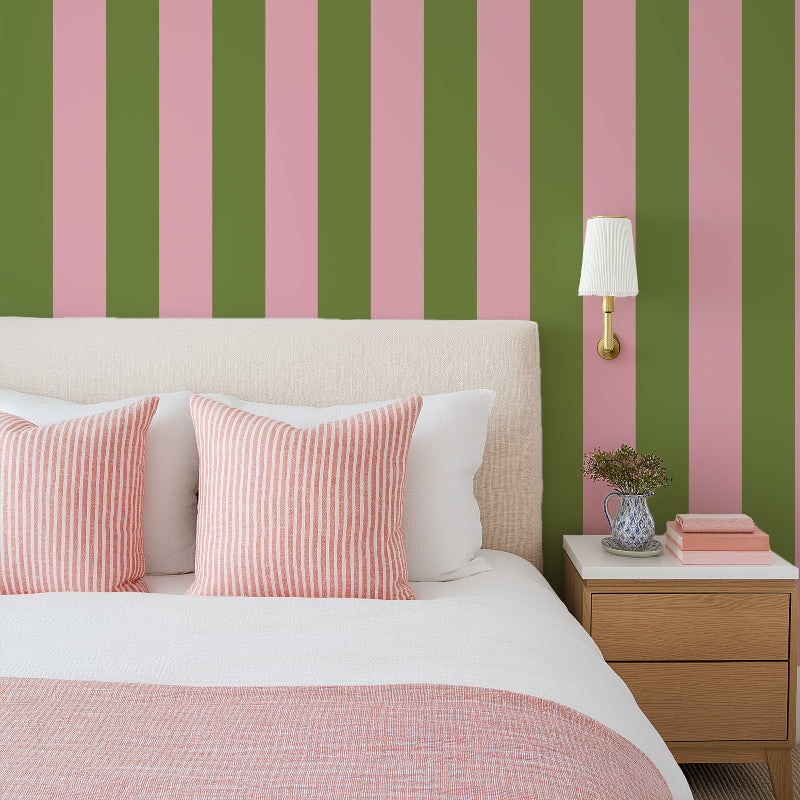 Stately Stripe Sugar Pink Moss Green Wallpaper – Classic Painted Stripe ...